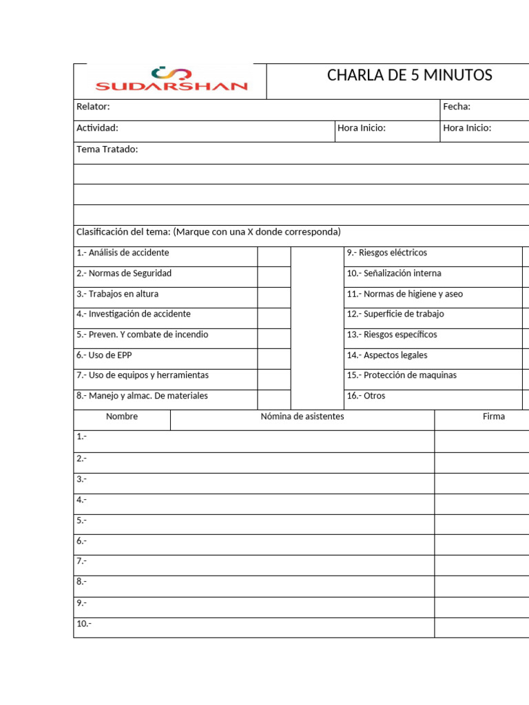 Formato Antiguo Charla 5 Minutos | PDF