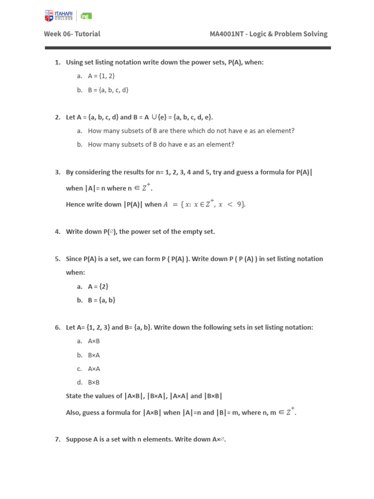MA4001NT WK06 T Laws of Set Theory 95132 | PDF | Theoretical Computer Science | Mathematics