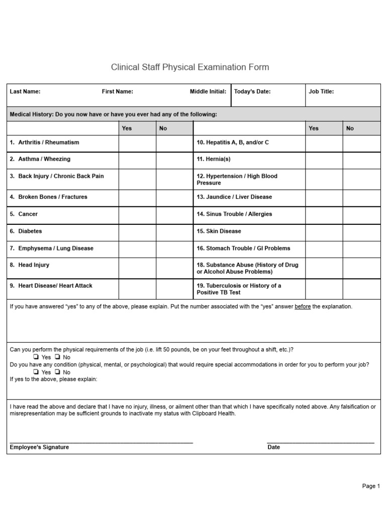 Clipboard Physical Exam Form | PDF | Physical Examination | Chronic ...