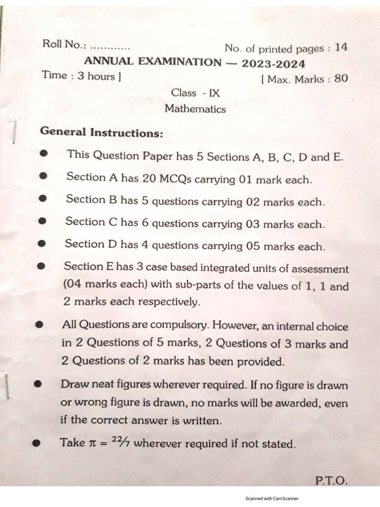 Maths Question Paper | PDF