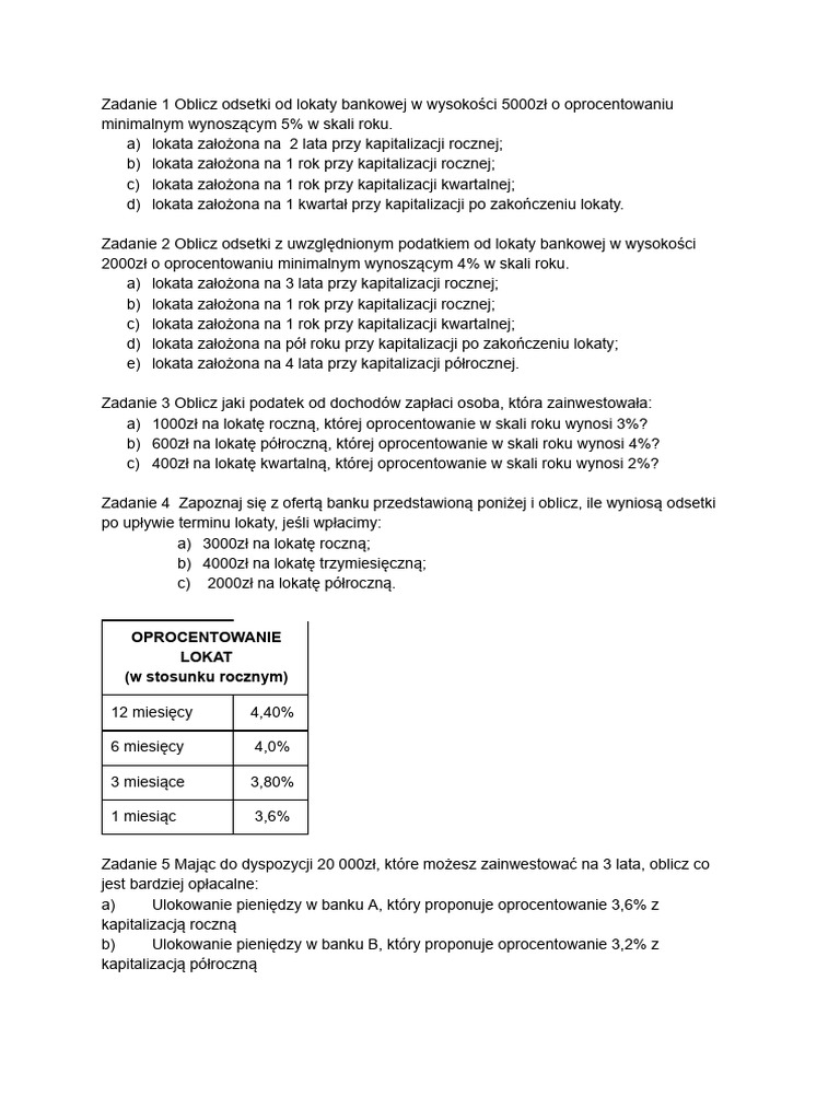 Procent Składany Karta Pracy 2025 | PDF