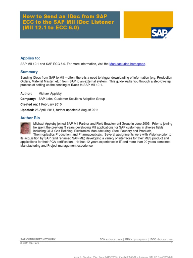 How To Send An IDoc From SAP ECC To The SAP MII IDoc Listener (MII 12 ...