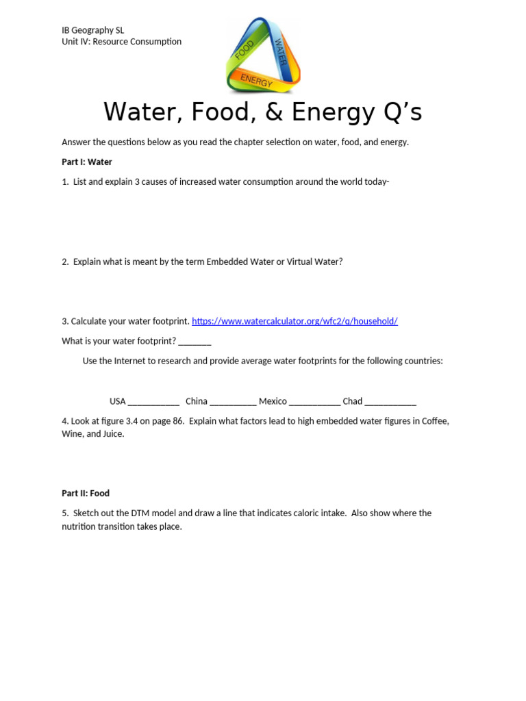 Resource Consumption: Water, Food, Energy Insights | PDF