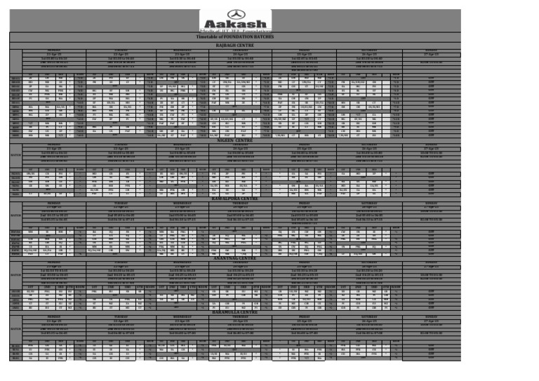 Foundation Batches Timetable 2025 | PDF