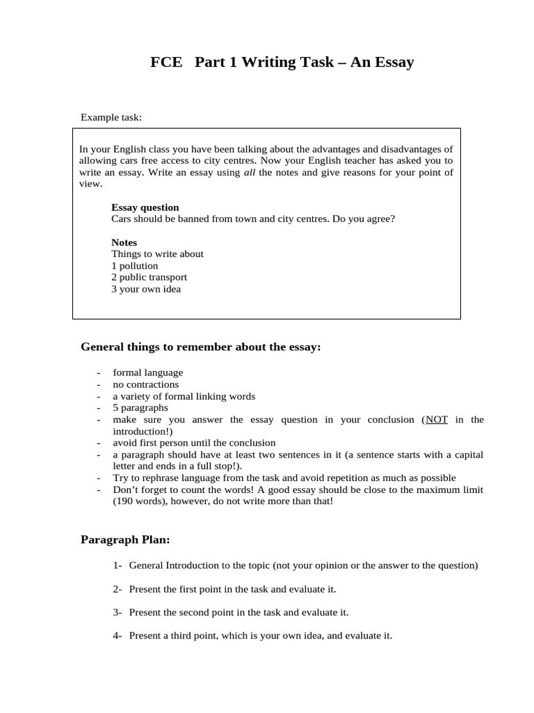 FCE Part 1 Writing Task Essay | PDF | Sentence (Linguistics) | Essays
