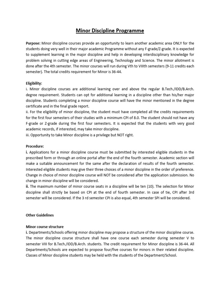 Minor Discipline Programme | PDF