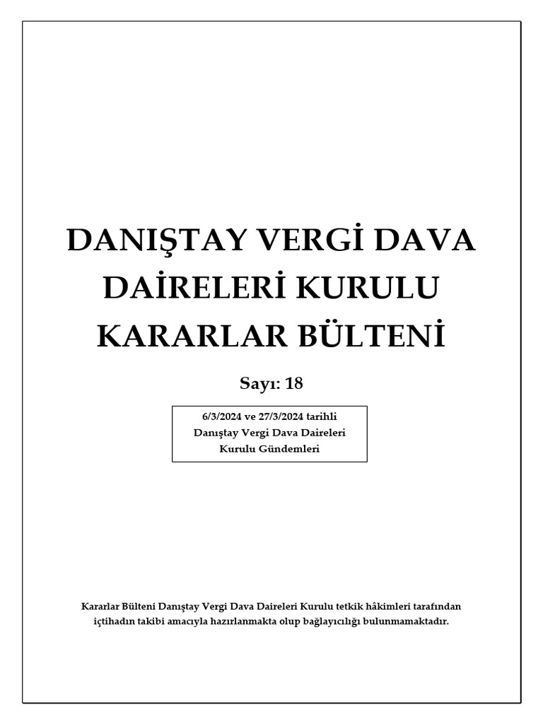 Daniştay Vergi Dava Daireleri Kurulu Kararlar Bülteni | PDF