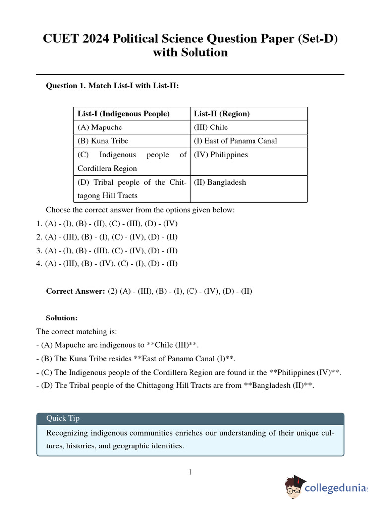 CUET 2024 Political Science Solutions | PDF