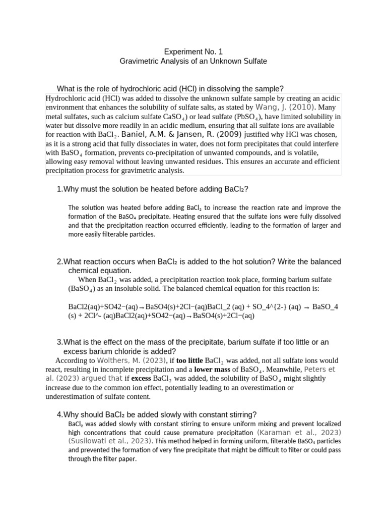 Scribd - Lab Report 1 Guide Questions | PDF | Precipitation (Chemistry) | Sulfate