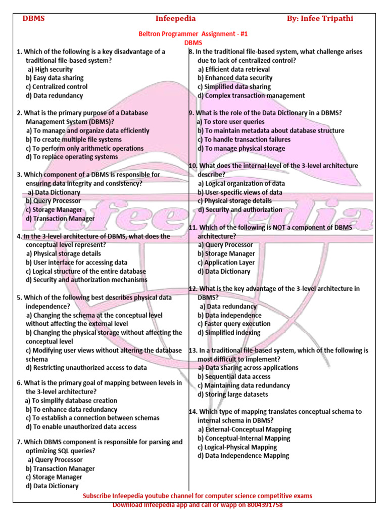 DBMS MCQ-1 Beltron - 51652521 - 2025 - 02 - 27 - 23 - 32 | PDF | Relational Model | Databases