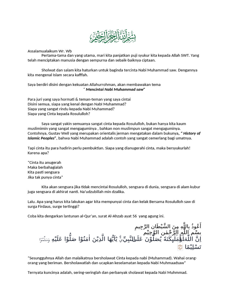 Mencintai Nabi Muhammad SAW | PDF