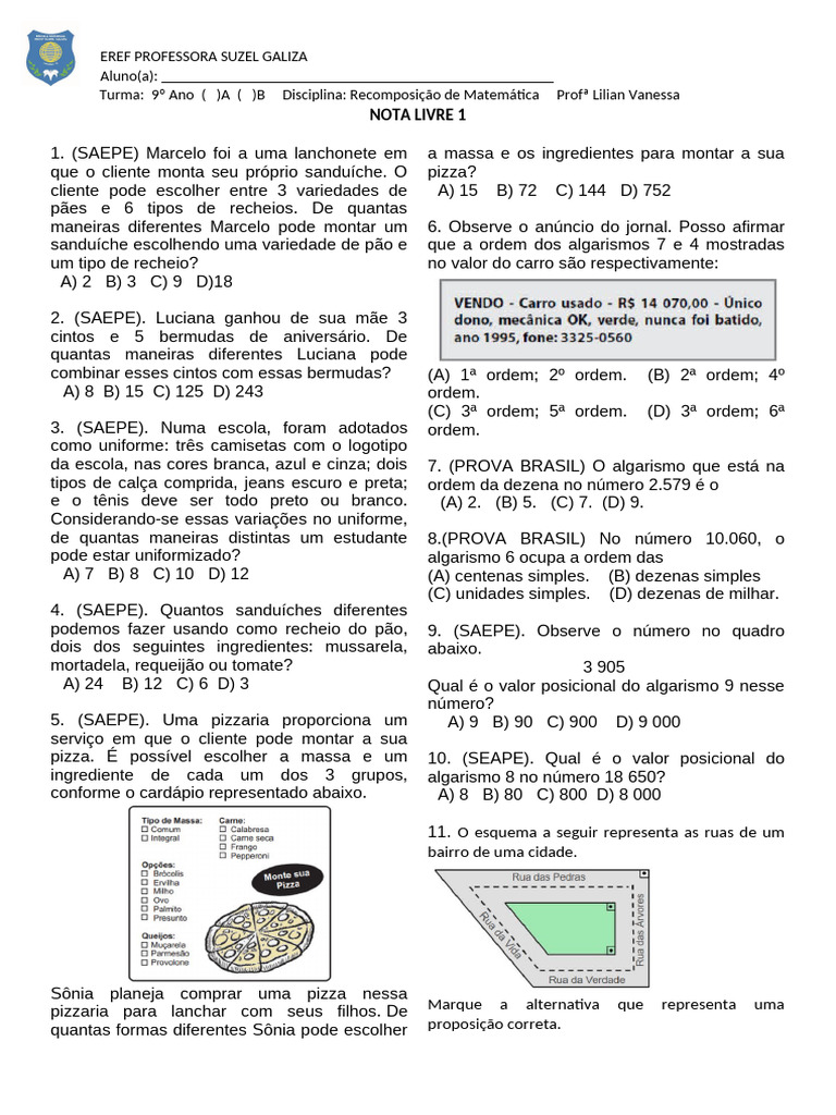 simulado trimestral 1 - 7e8 aluno | PDF