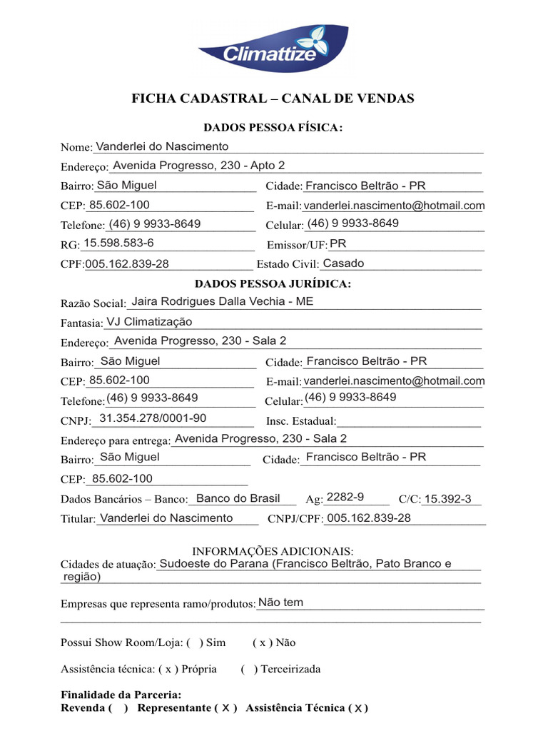 Ficha Cadastral Vanderlei | PDF | Brasil