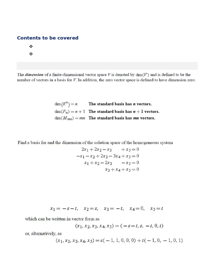 Determining The Basis & Dimension Row Vector and Column Vector | PDF