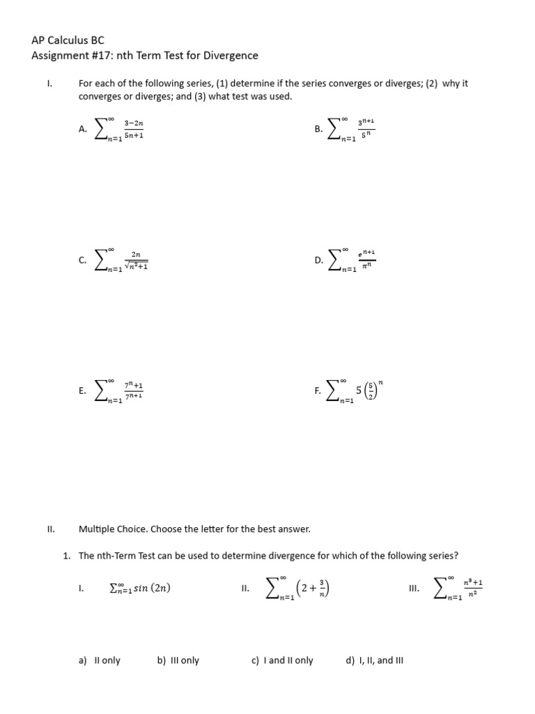 NTH Term Test For Divergence | PDF