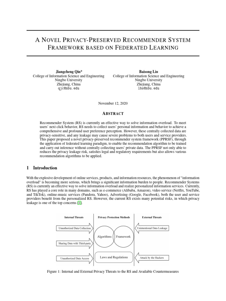 2020-A Novel Privacy-Preserved Recommender System Framework Based On Federated Learning | PDF ...