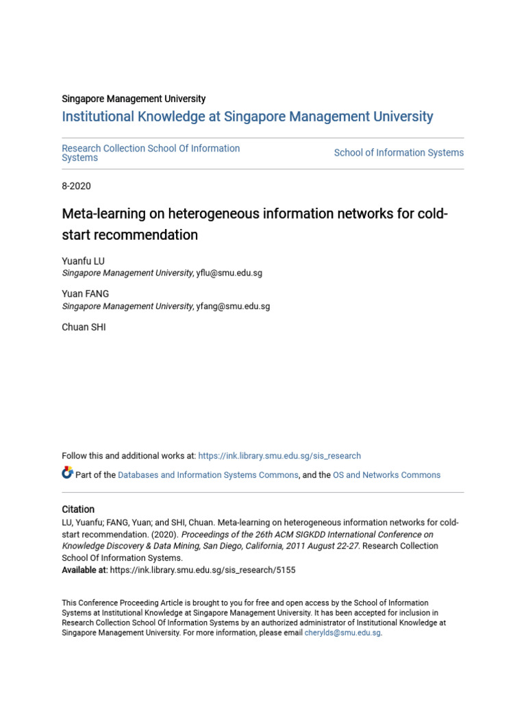 2020-Meta-learning on Heterogeneous Information Networks for Cold-start Recommendation-KDD | PDF ...