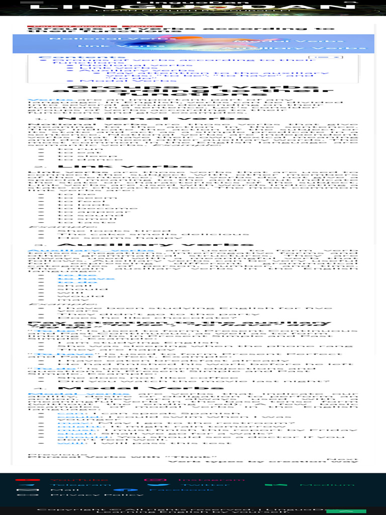 Groups of Verbs According To Their Functions - LinguoDan | PDF | Verb ...