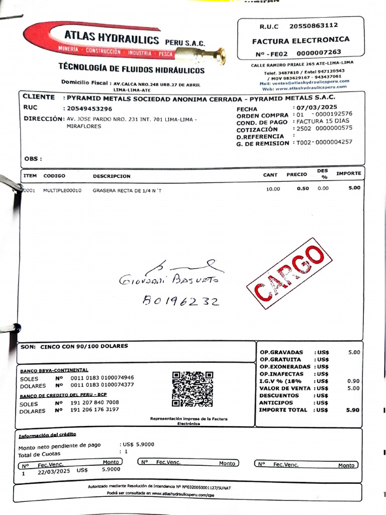 Factura 7263 Pyramyd Metals Guia, O.C | PDF