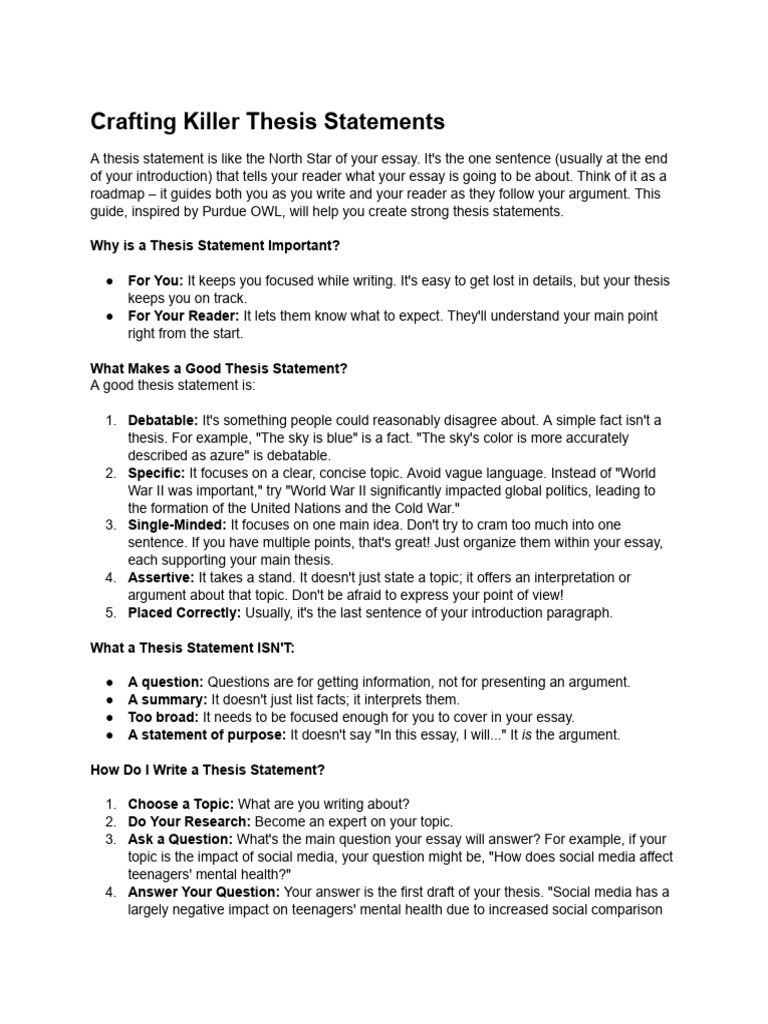 Crafting A Killer Thesis Statement | PDF | Essays