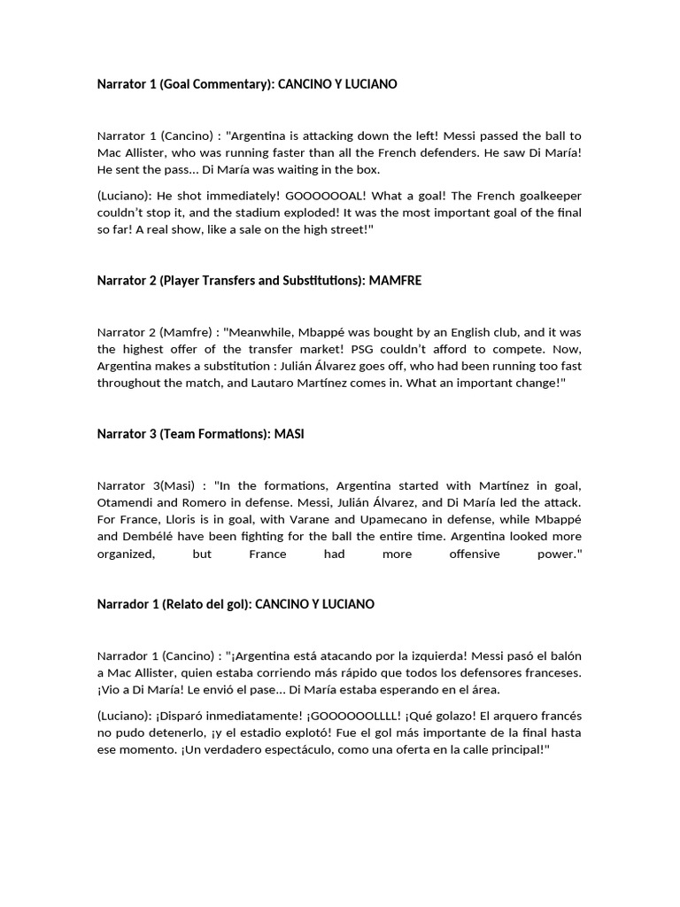 Narrator 1 | PDF | Asociación Nacional de Equipos de Fútbol | Deportistas