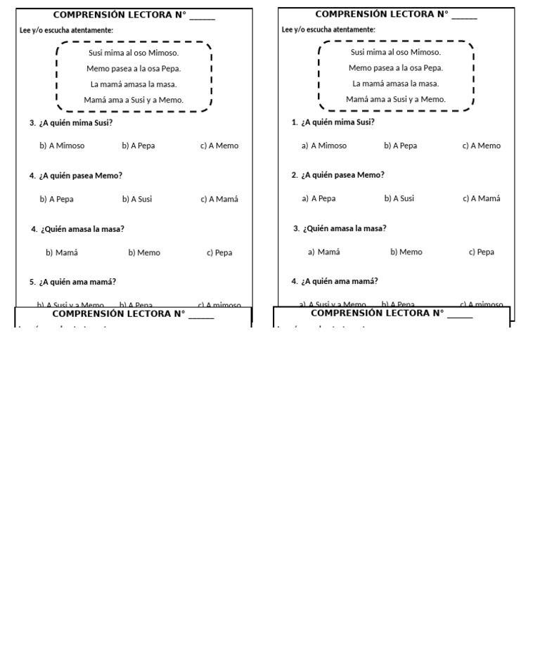 Fichas comprensión lectora 1° Básico | PDF