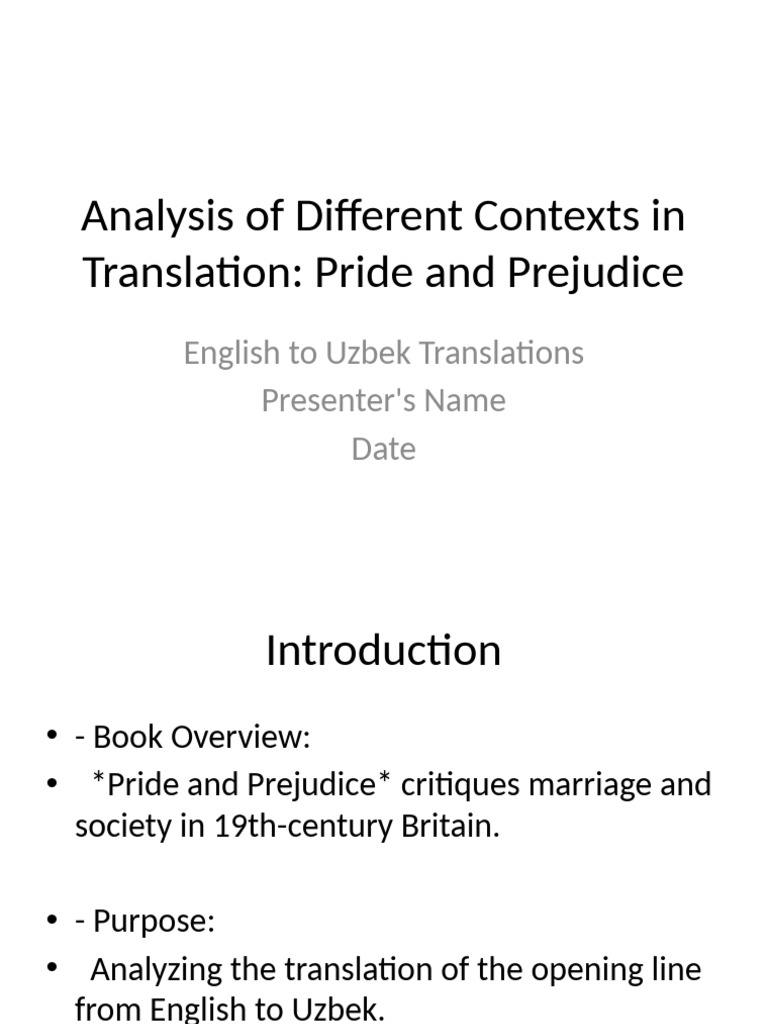 Pride and Prejudice Translation Analysis | PDF