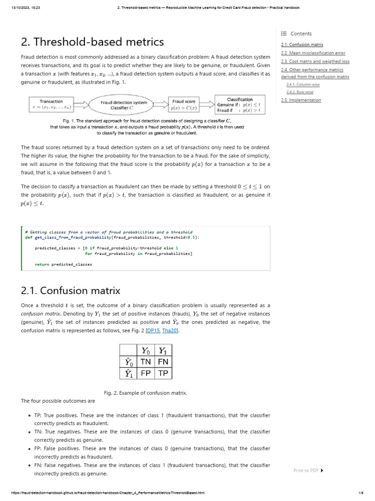 Threshold Metrics for Fraud Detection | PDF | Machine Learning | Algorithms