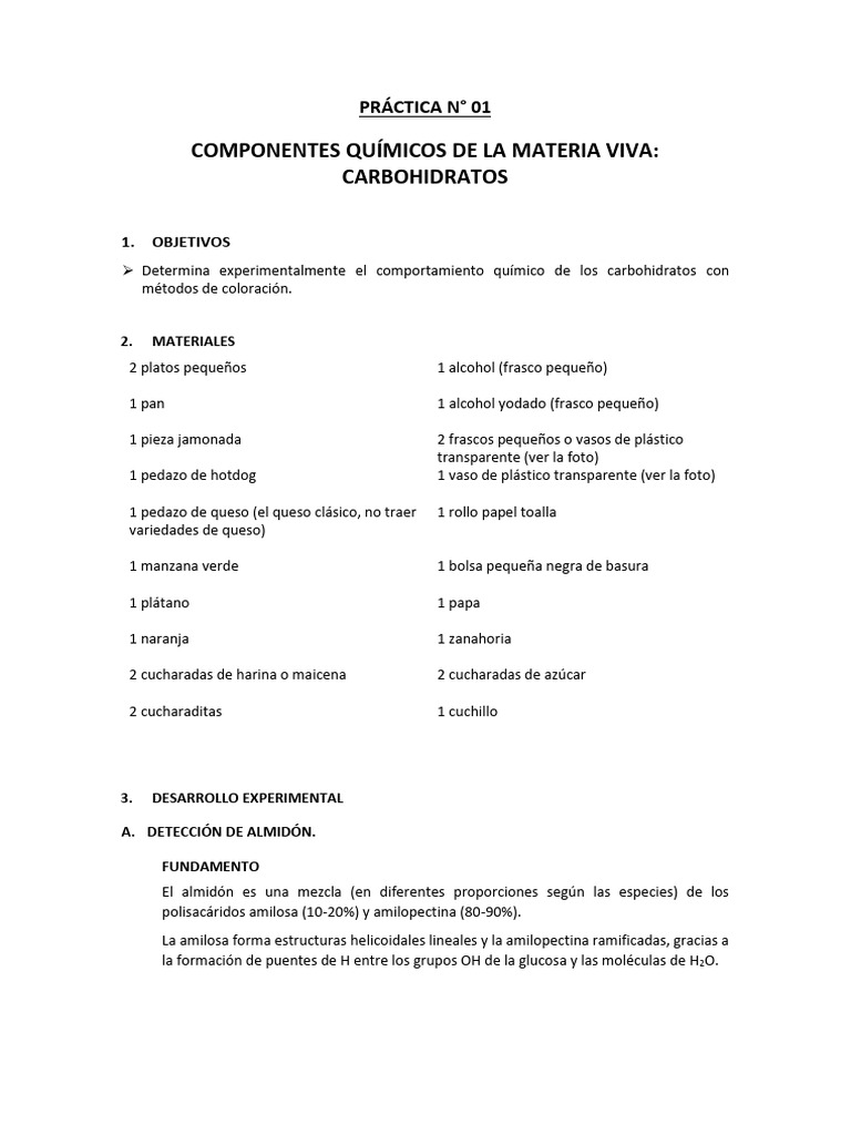 Pr-Ctica 1 - Carbohidratos | PDF | Almidón | Química