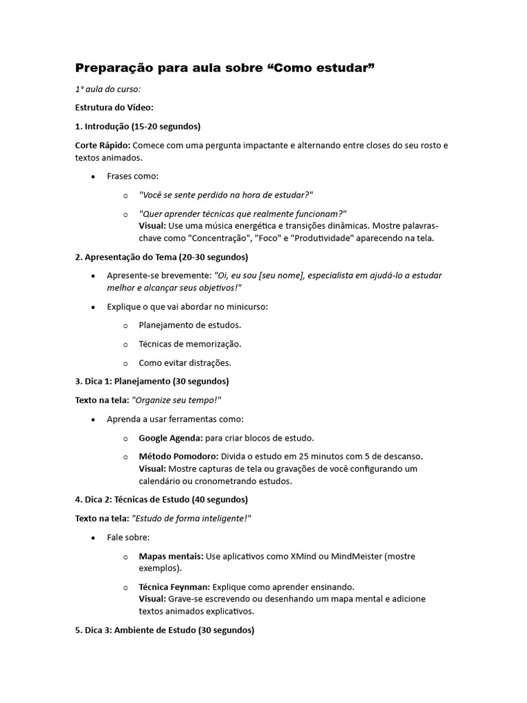 1° aula sobre como estudar | PDF