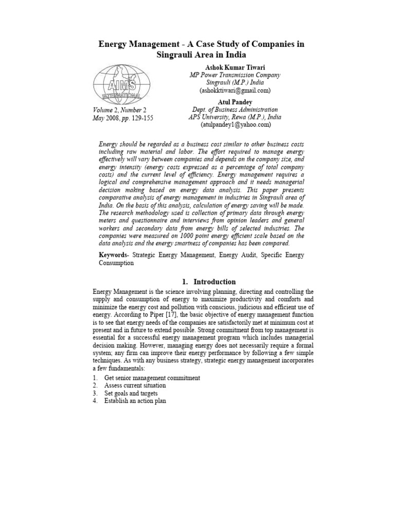 Energy Management in Singrauli Industries | PDF | Energy Conservation ...