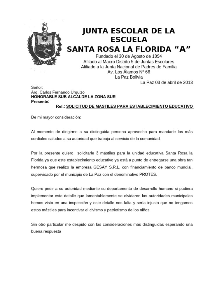 Carta Junta Escolar La Florida | PDF