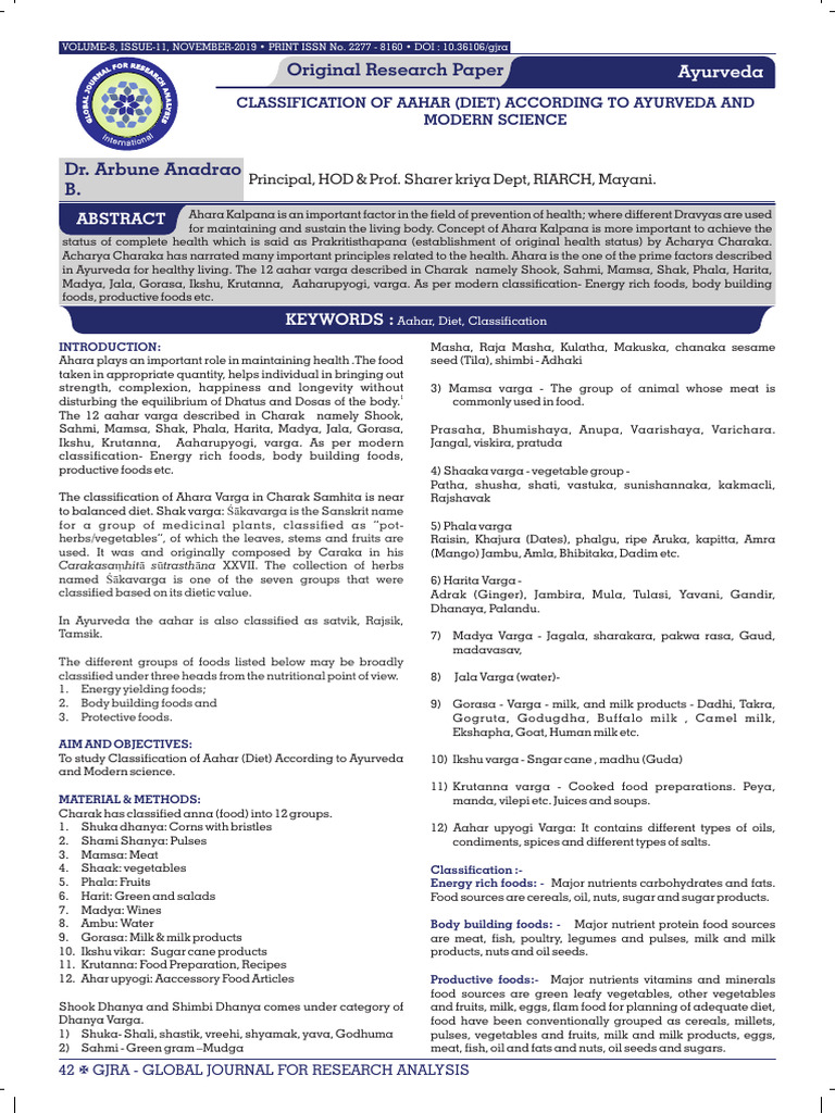 Classification of Aahar Diet According To Ayurveda and Modern Science - November - 2019 ...
