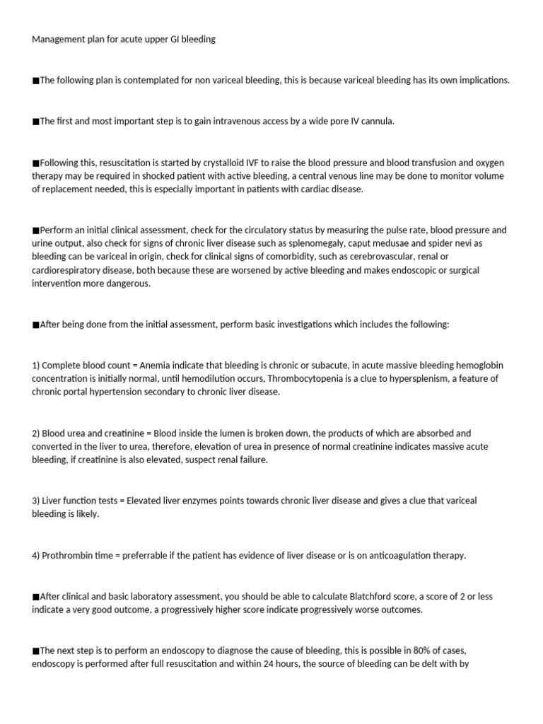 Management Plan of Upper Git Bleeding | PDF | Bleeding | Blood