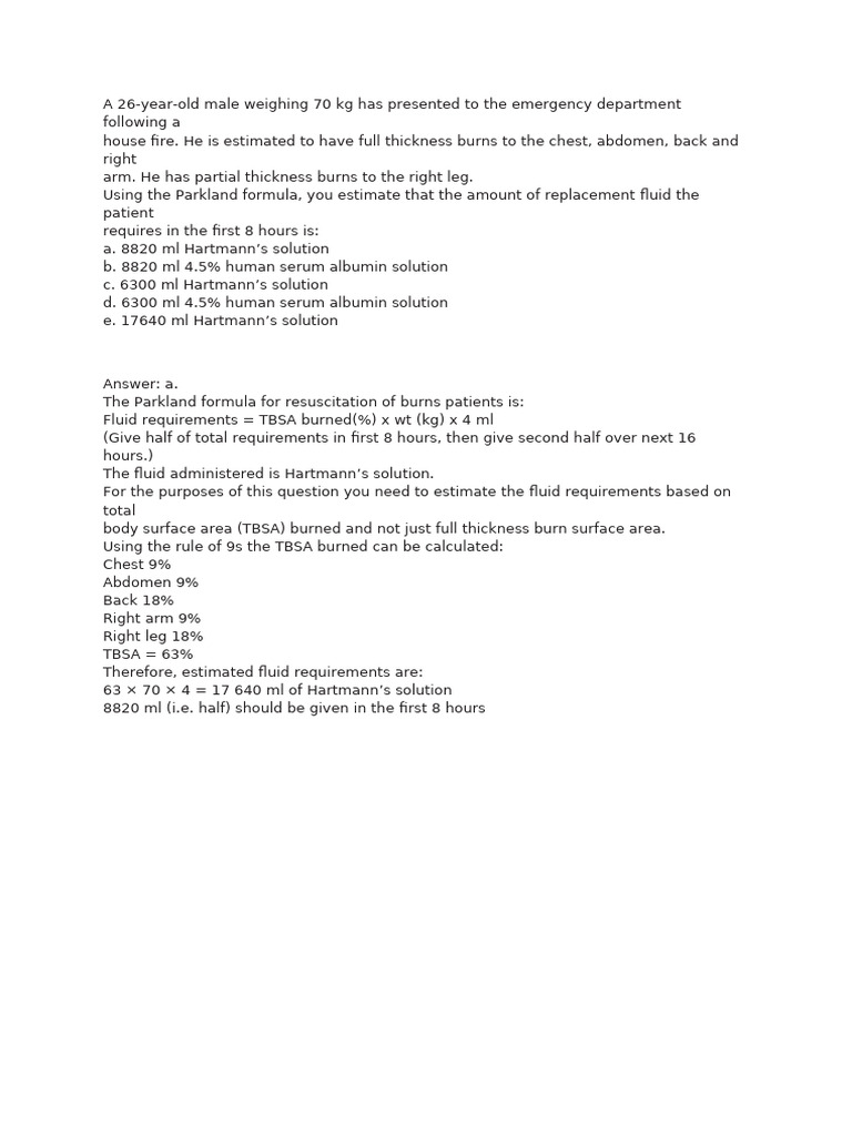 Burn Fluid Resuscitation Calculation Guide | PDF
