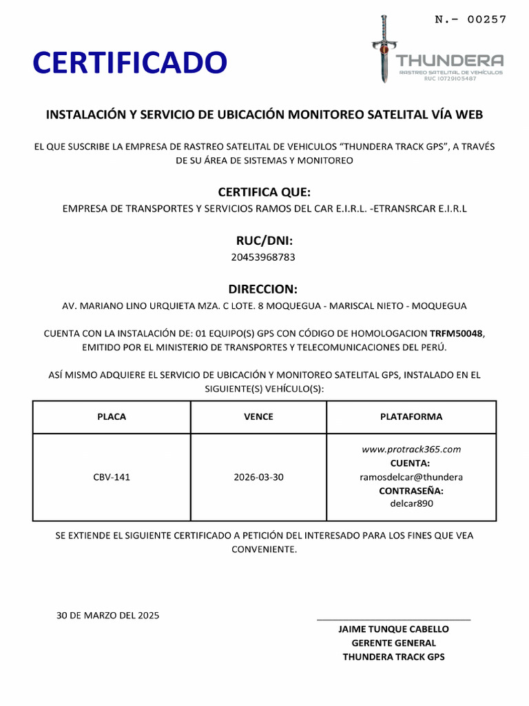 Certificado Ramos Del Car Eirl | PDF