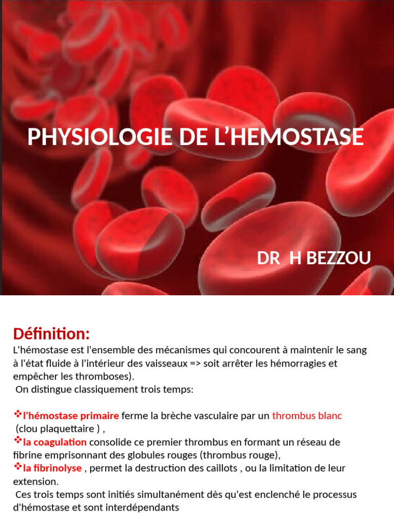 Physiologie de l'Hémostase et Coagulation | PDF | Coagulation | Hémostasie