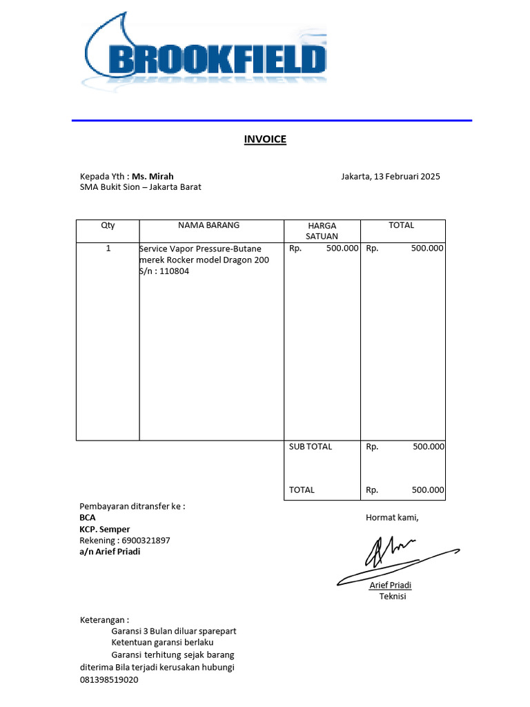 Invoice Servis Vapor Pressure Butane | PDF
