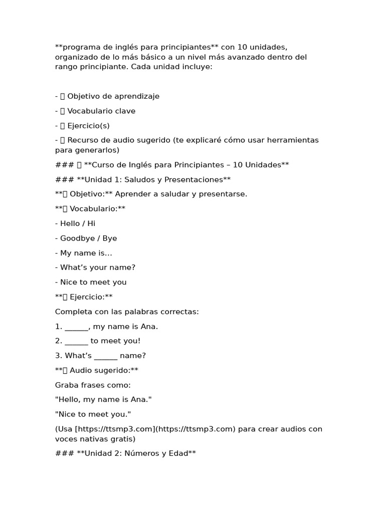 Programa Ingles Principiante | PDF | Idioma en Inglés | Lingüística