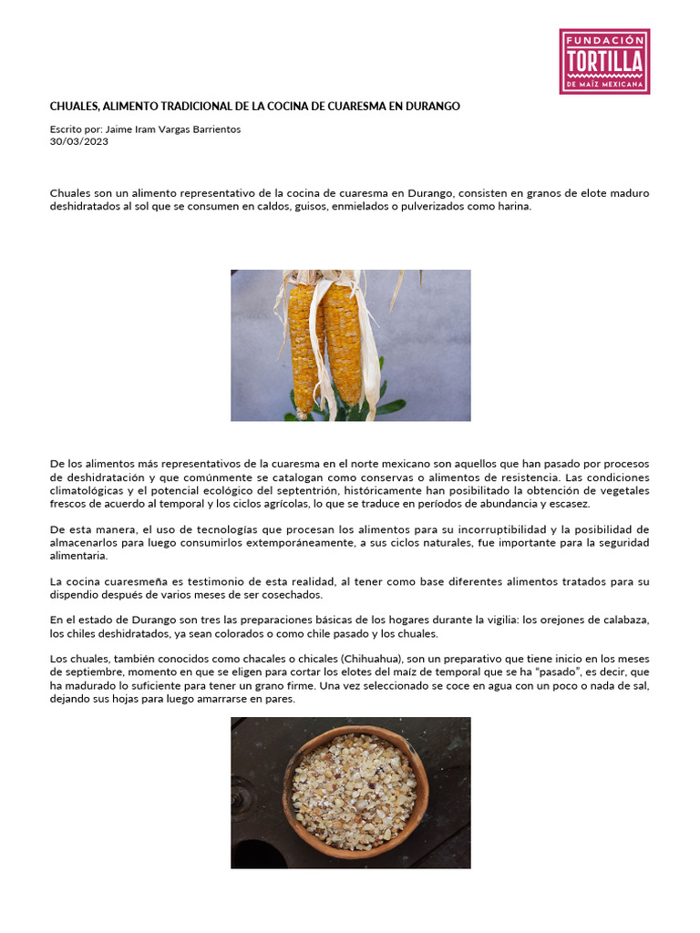 Chuales Alimento Tradicional de La Cocina de Cuaresma en Durango | PDF ...