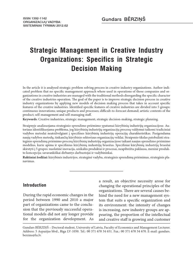 Strategic Management in Creative Industries | PDF | Strategic ...
