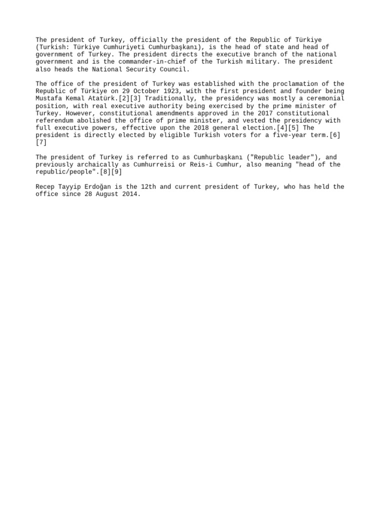 The President of Turkey, Officially | PDF