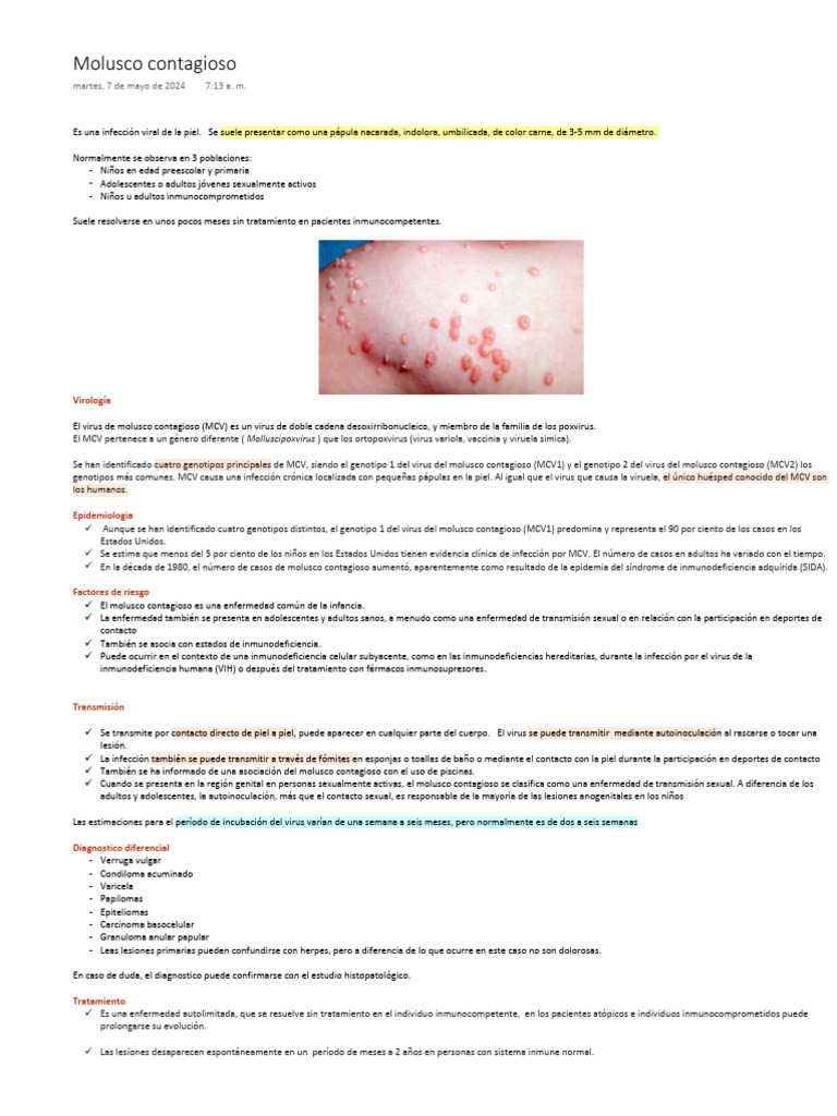 Molusco Contagioso: Causas y Tratamiento | PDF | Virus | Infección ...