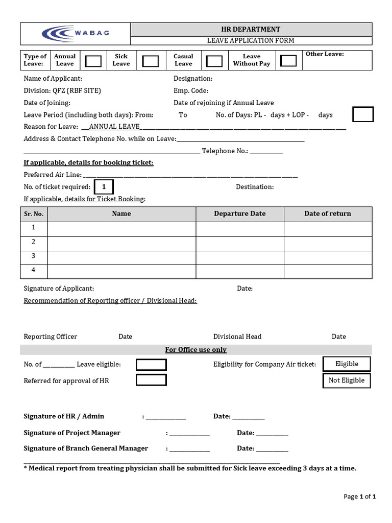 HR Leave Application Form Template | PDF