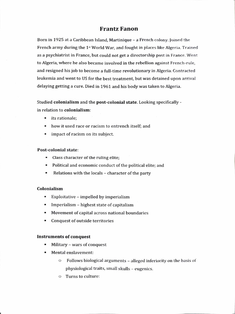 Frantz Fanon Lecture Slides (Slightly Modified Notes) | PDF ...