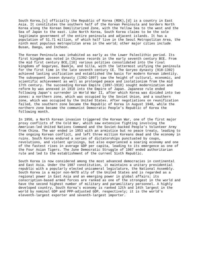 South Korea, (C) Officially The Repu | PDF | South Korea | World Politics