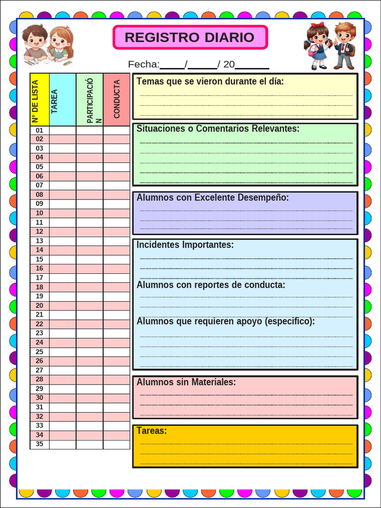 Registro Diario de Actividades Preescolares | PDF