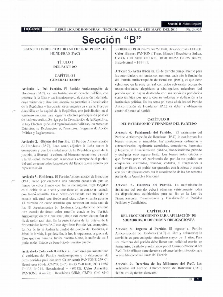 Estatutos del Partido Anticorrupción PAC | PDF | Honduras | Contabilidad