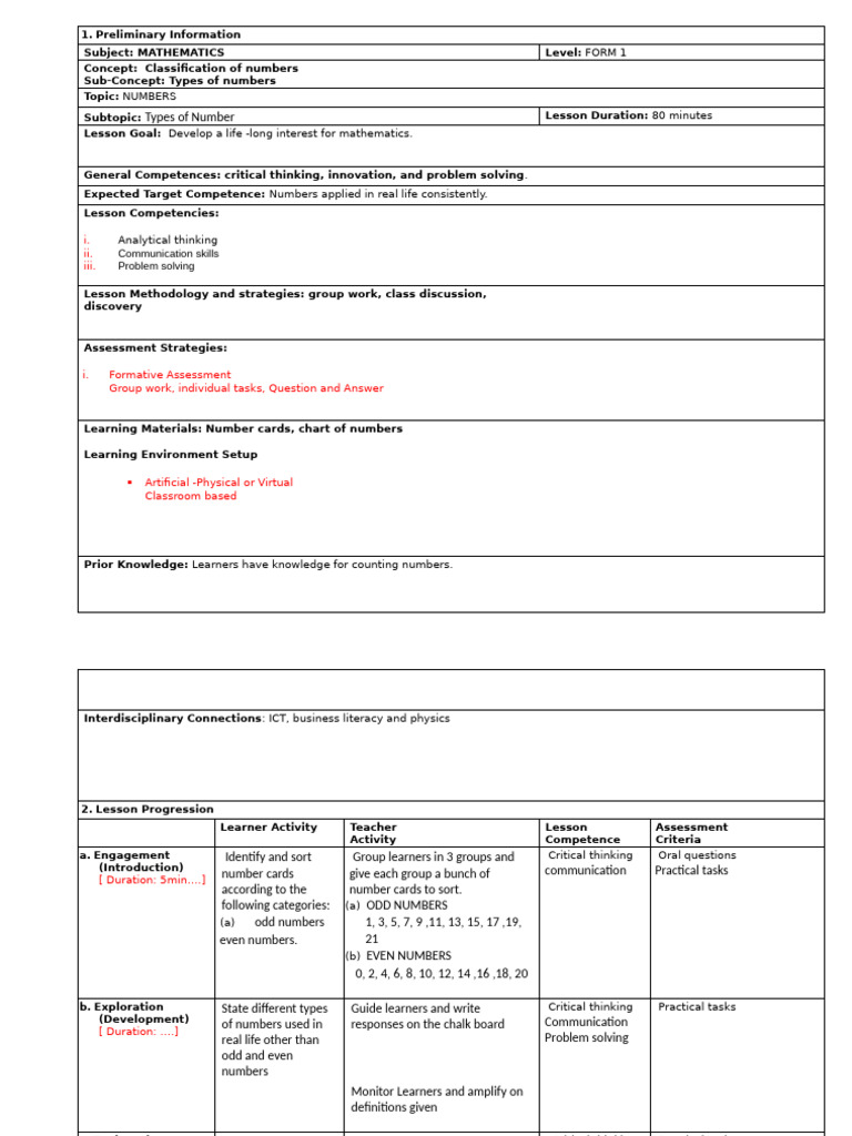 New CBC Lesson Plan Maths - 083716 | PDF | Learning | Natural Number