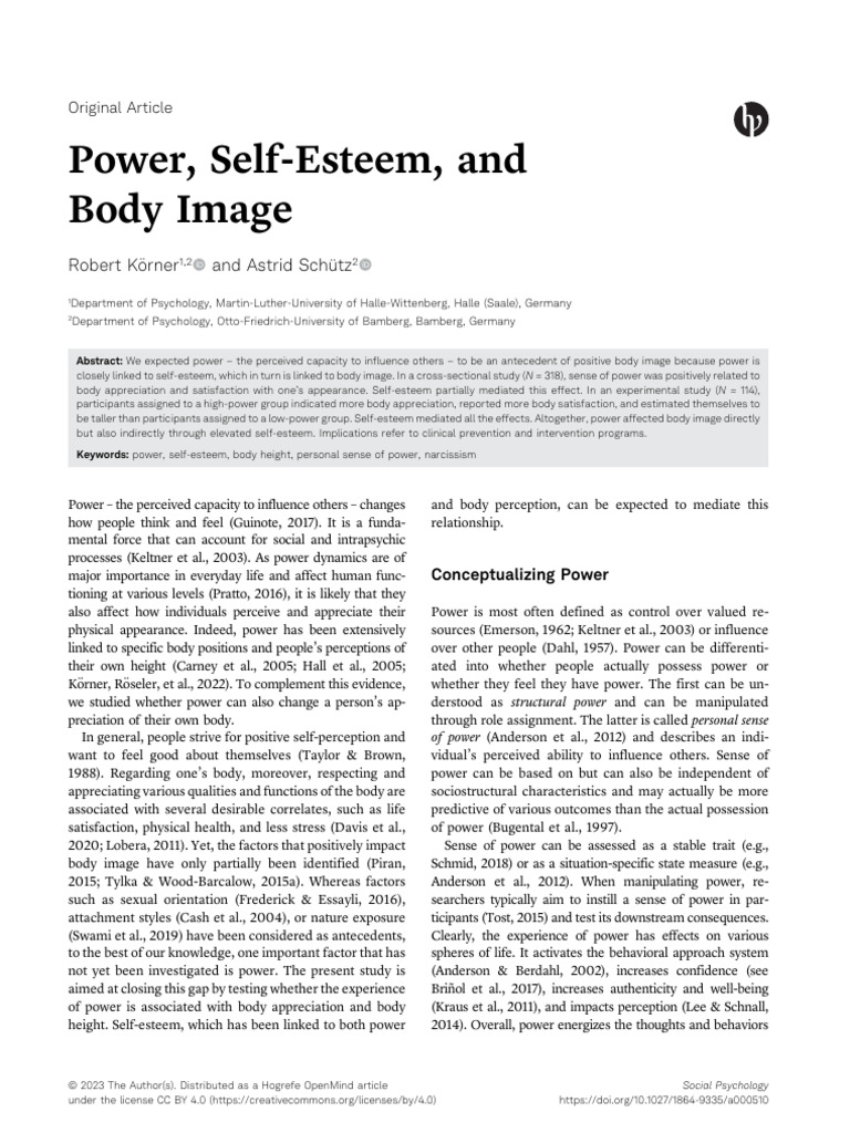 Power Self-Esteem and Body Image | PDF | Self Esteem | Body Image